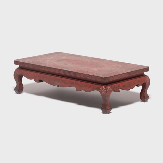 Early 20th Century Red Lacquered Low Table With Auspicious Koi | Chairish