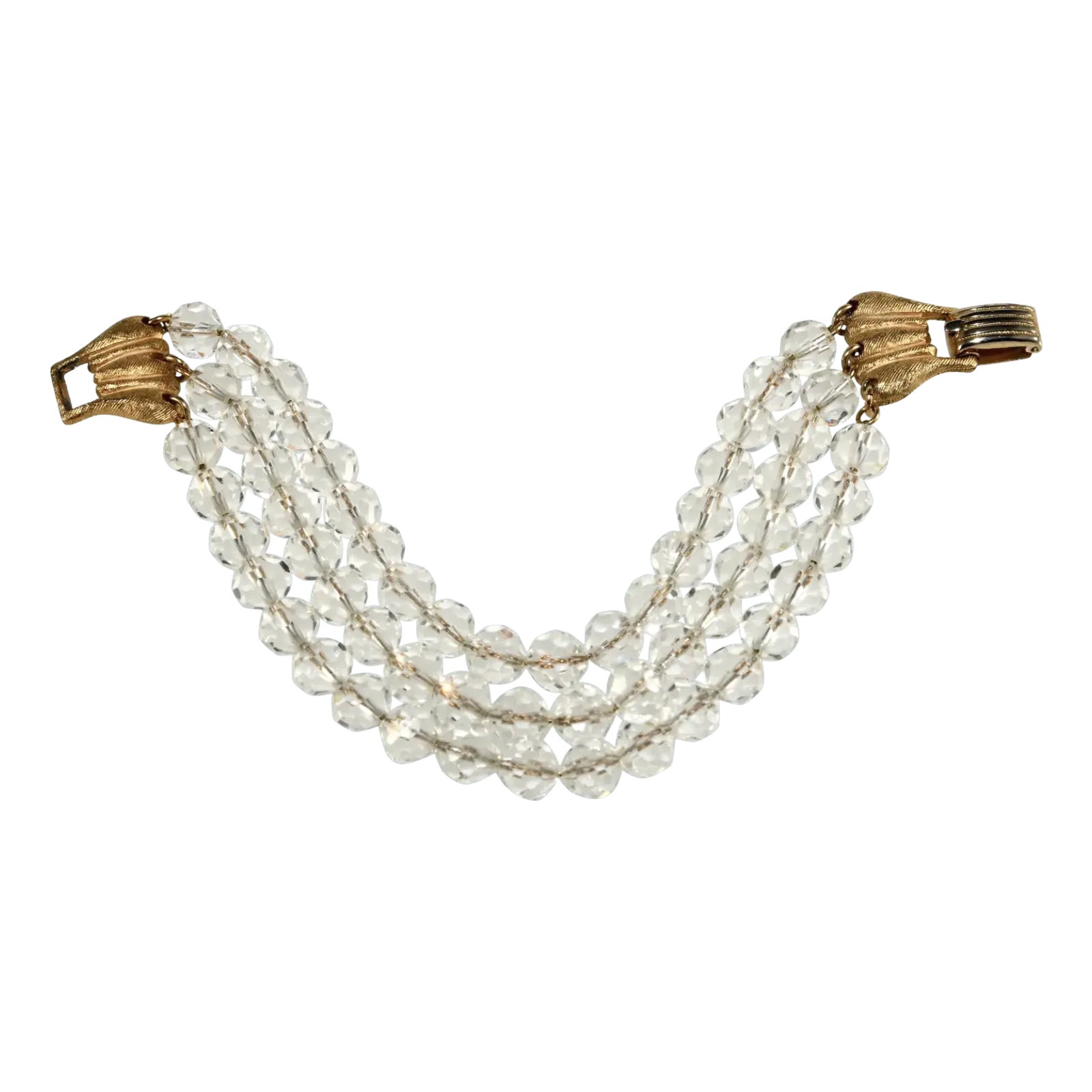 1960s Vintage Napier Clear Crystal Glass Beads Bracelet | Chairish