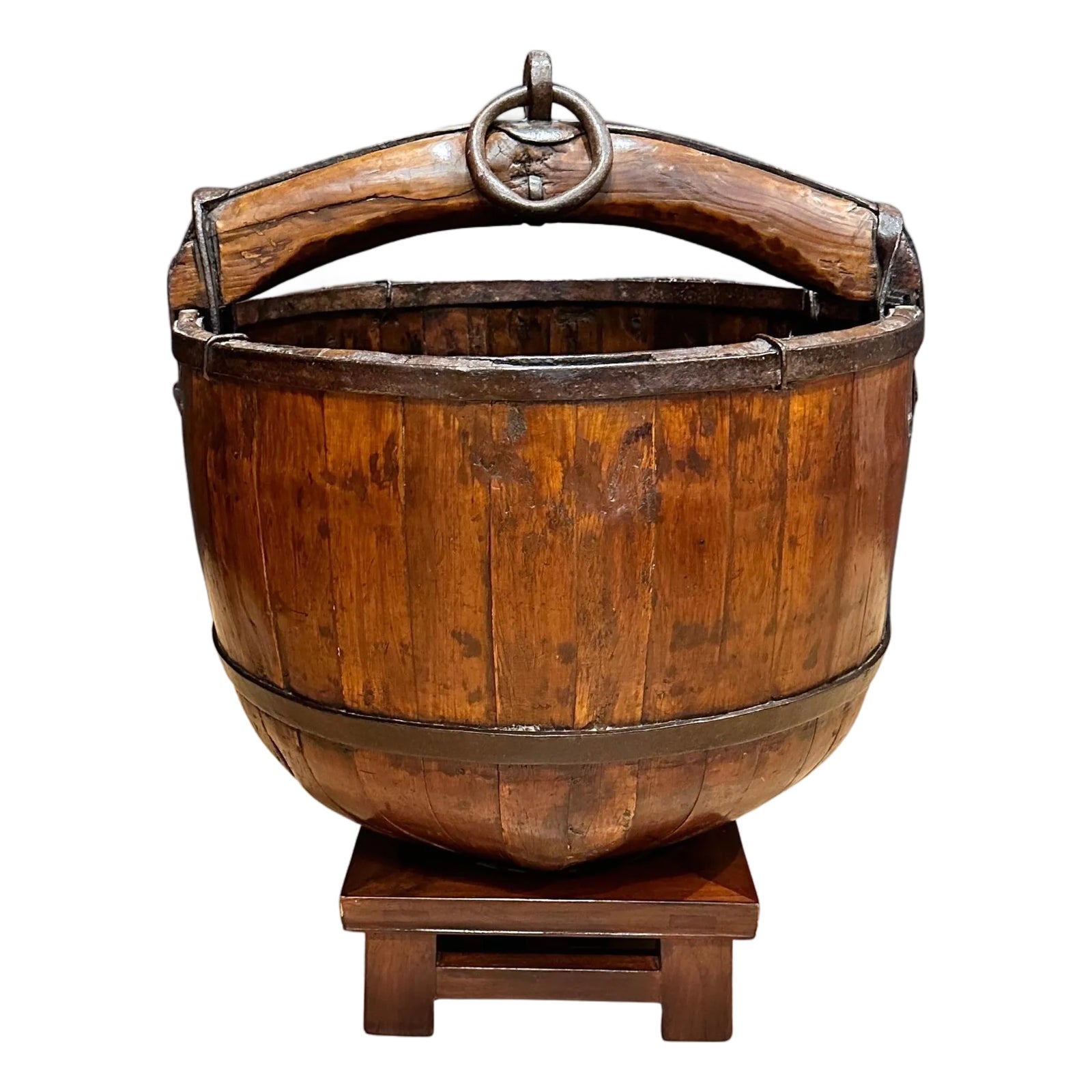 Late 19th Century Wood And Iron Well Bucket On Stand | Chairish