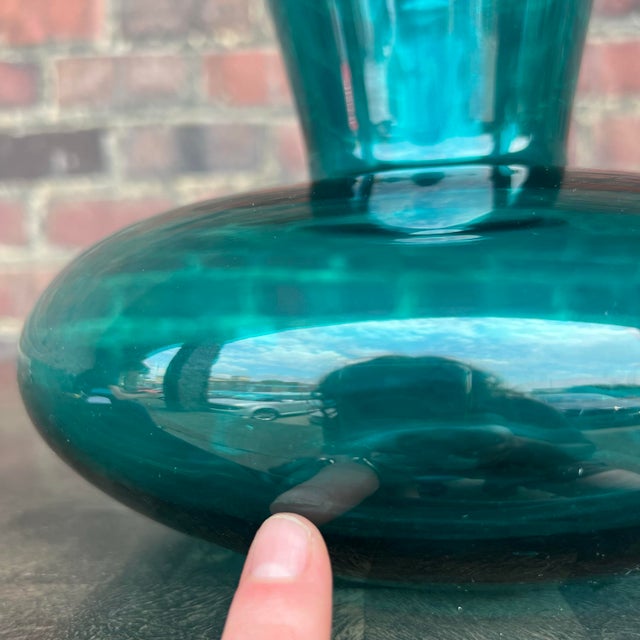 Blenko Teal Blue Glass Vase 12” Tall | Chairish