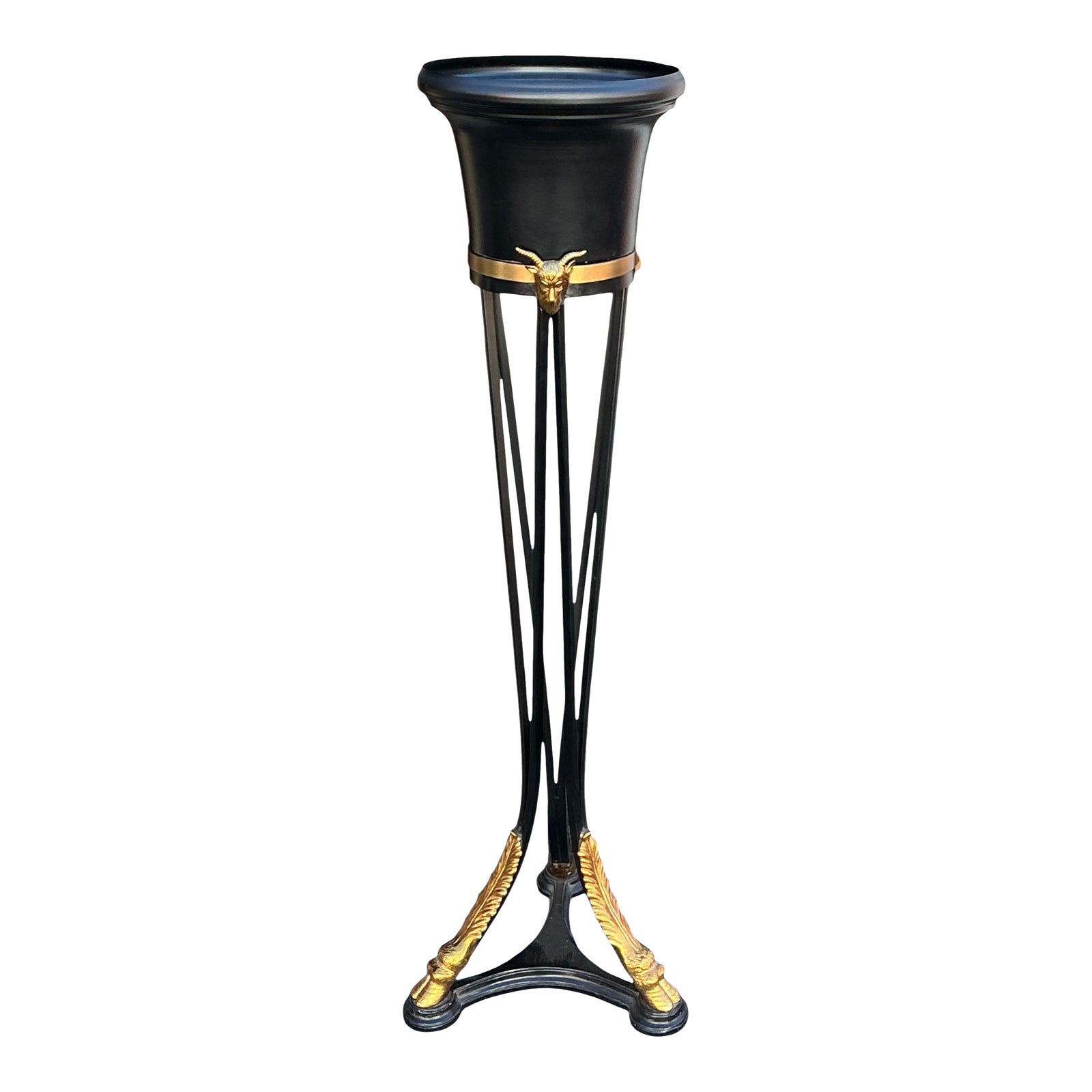 1970s Neo-Classical Style Tole & Brass Planter / Stand With Rams and ...