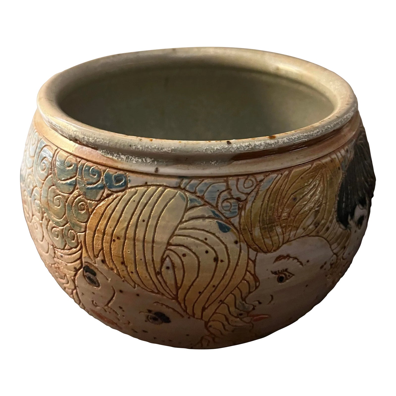 1970s Willam C. Alexander Pottery Bowl With Images of Children | Chairish