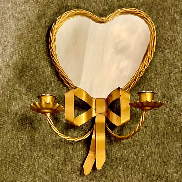 Mid-Century Hollywood Regency Bow & Twisted Rope Mirrored Heart Candle ...