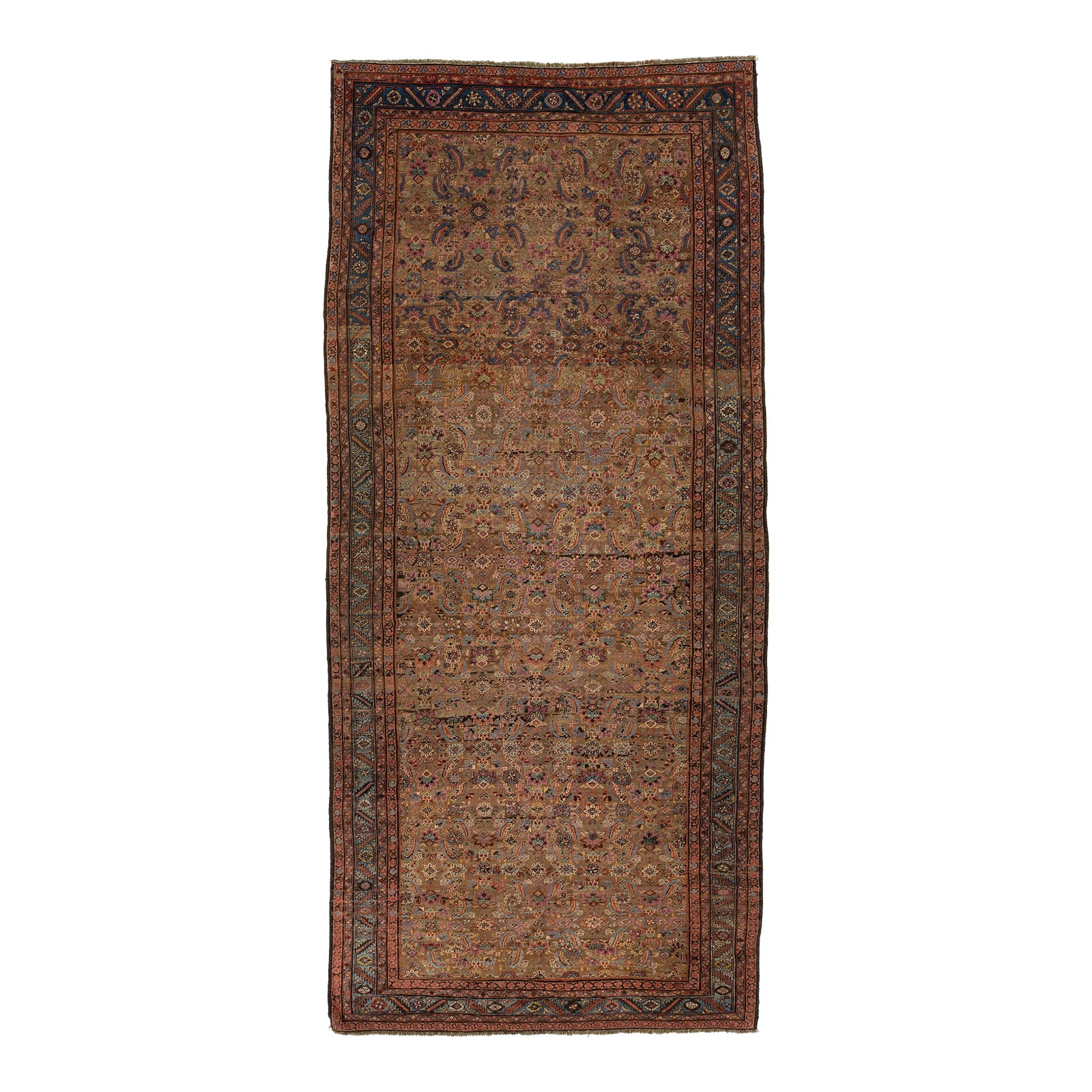 7 X 15 Antique Bakshaeish Persian Wool Rug in Brown With Allover Floral ...