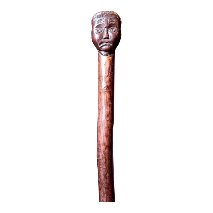 19th Century Carved Folk Art Portrait Cane | Chairish