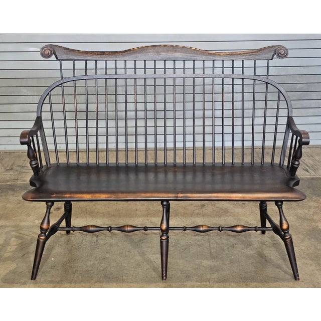 Late 20th Century Share Windsor Arm Comb Back Bench Black Crackle ...