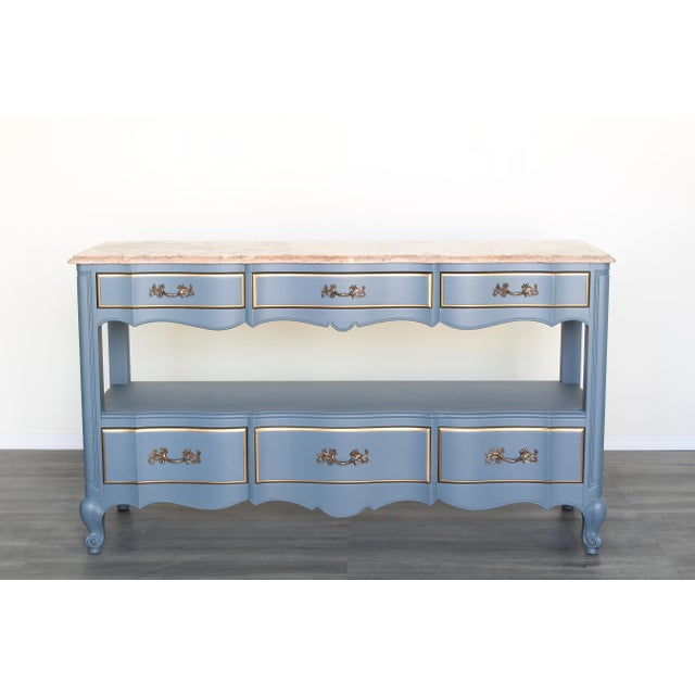 Vintage French Style Gray Console Table With Marble Top | Chairish