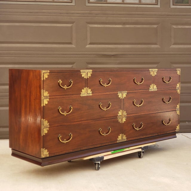1970's Gypsy Walnut and Brass Vanity Dresser Chest by Henredon | Chairish
