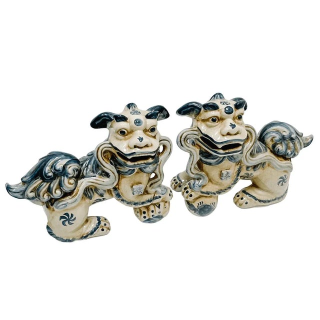 Chinese Blue & White Chinese Foo Dogs - a Pair | Chairish
