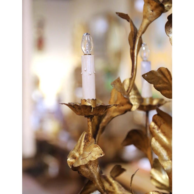 Mid-Century Italian Gilt Tole Six-Light Floral Chandelier | Chairish