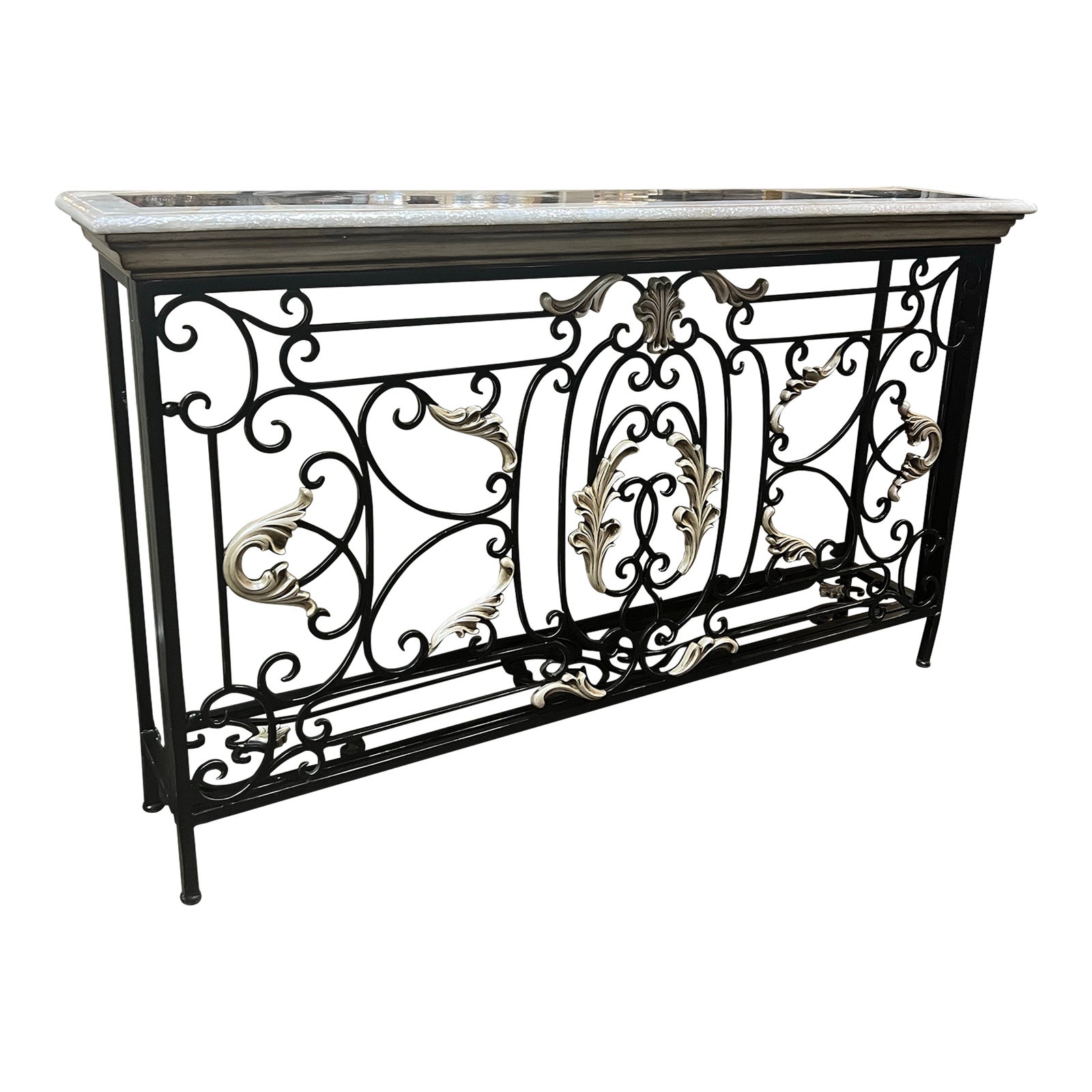 Black Granite & Shell Console Table: Coastal in Stone | Chairish