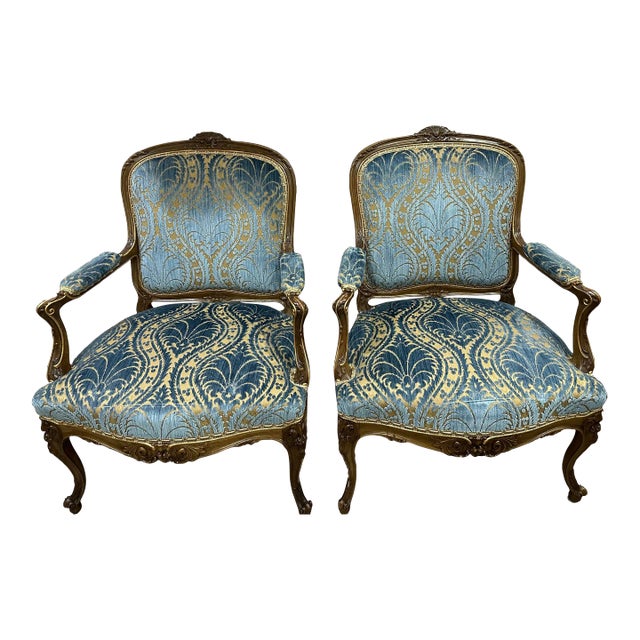 Pair of French Louis XV Style Fauteuil Chairs | Chairish