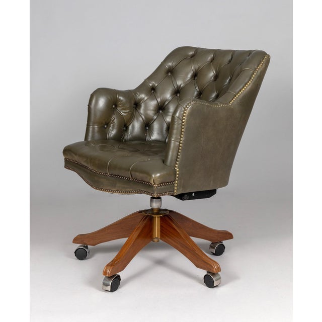 1980s Vintage Leather Swivel Desk Chair | Chairish