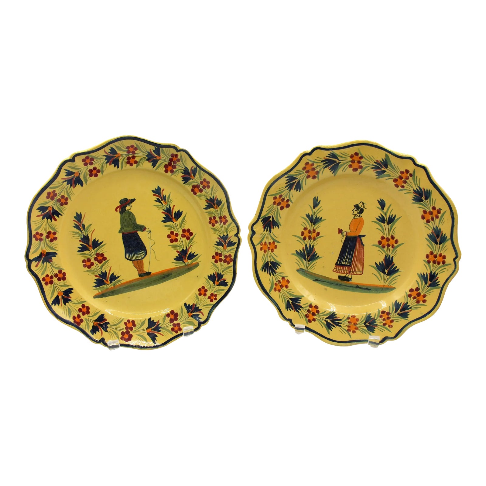 Assembled Pair of Large Yellow Ground Quimper Plates, Mid-20th Century ...