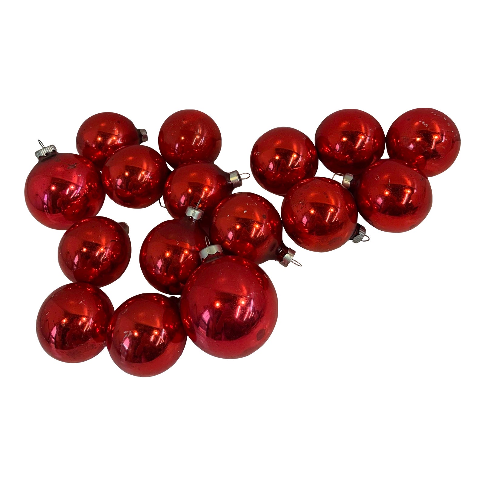 16 Red Glass Holiday Balls | Chairish