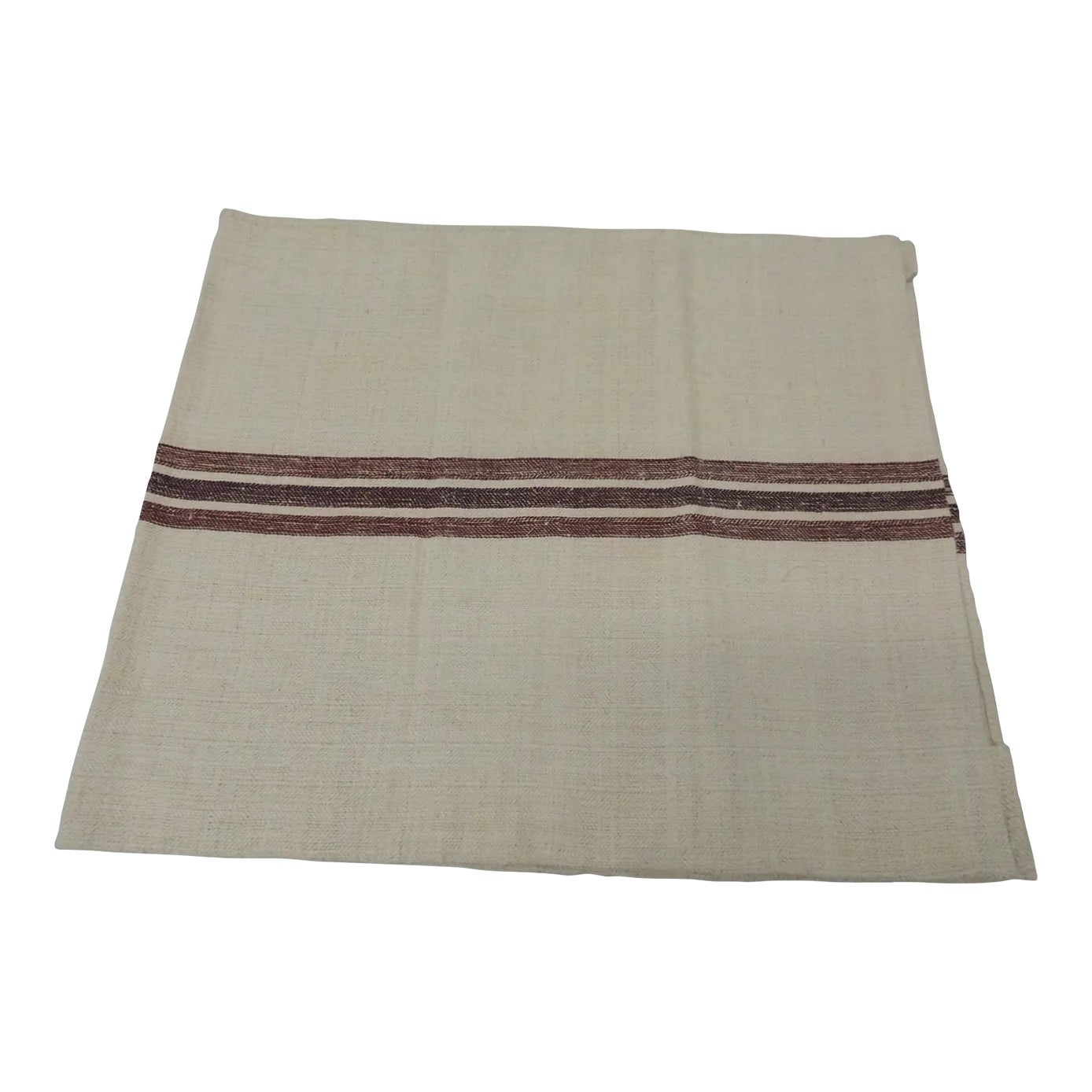 Linen Grain Sack With Brown Woven Stripes Textile | Chairish