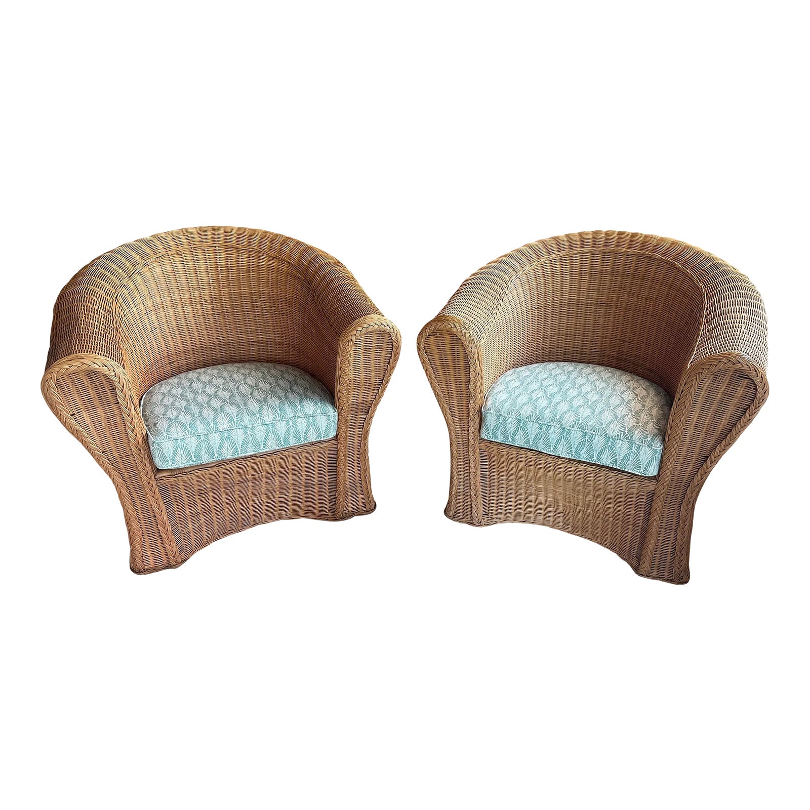 Vintage Braided Wicker Works Pair Arm Chairs Lounge Club Newly ...