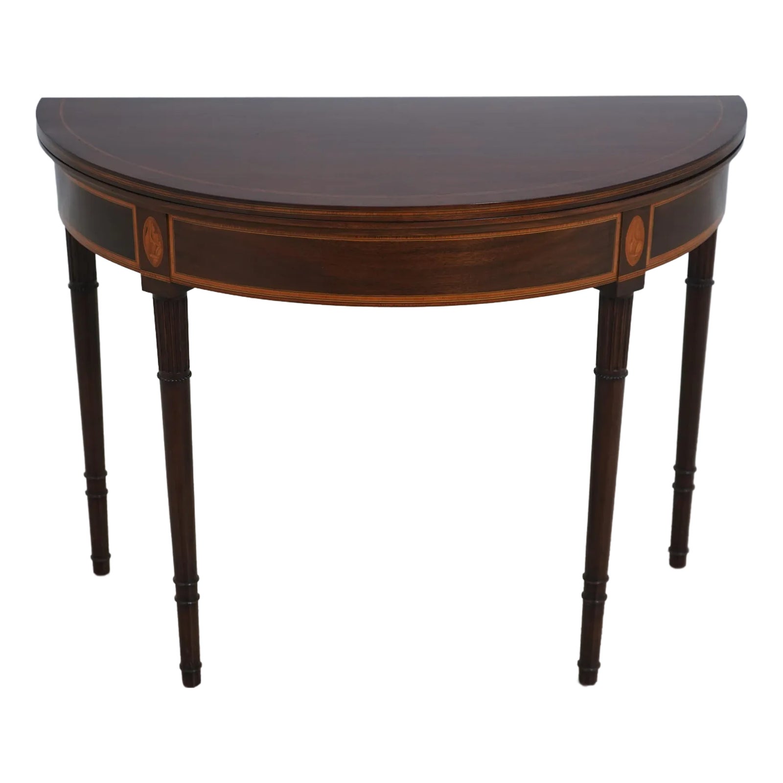 Antique Sheraton Bench Made Inlaid Mahogany Games Table | Chairish