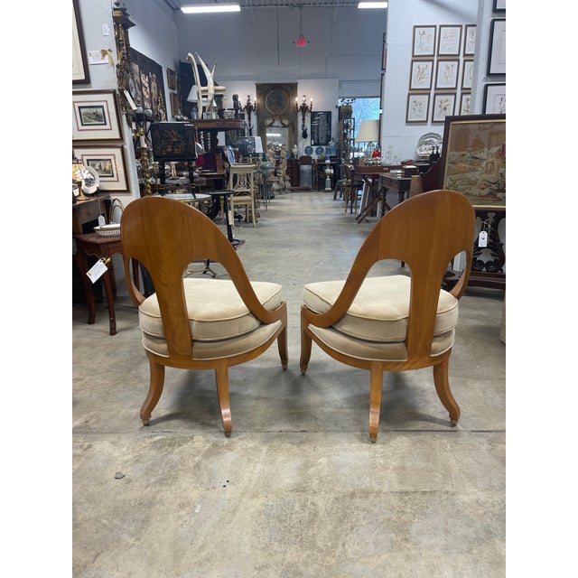 Pair, American Mid Century Walnut Spoon Back Chairs With Fine Designer ...