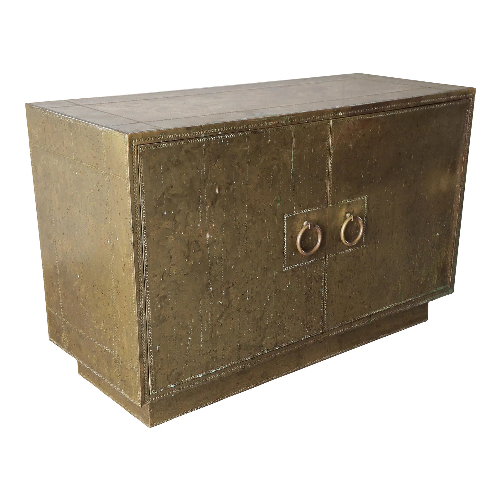 Patinaed Brass Clad Cabinet by Sarreid Spain | Chairish