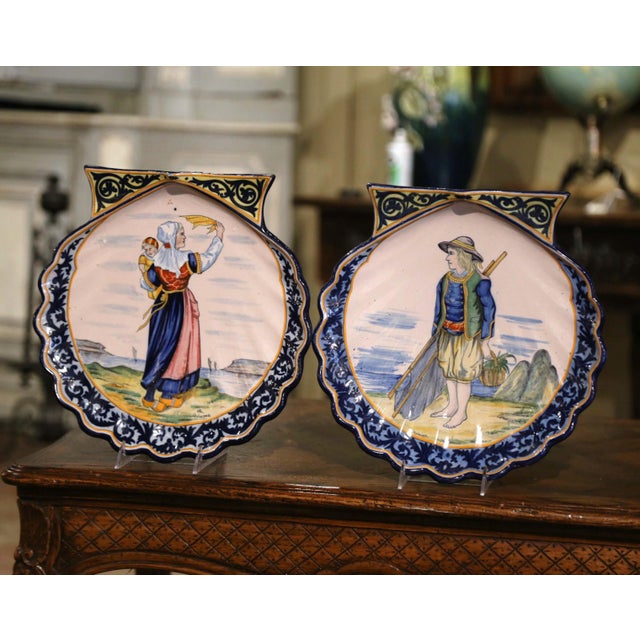Pair of 19th Century French Painted Faience Shell-Form Platters Signed ...