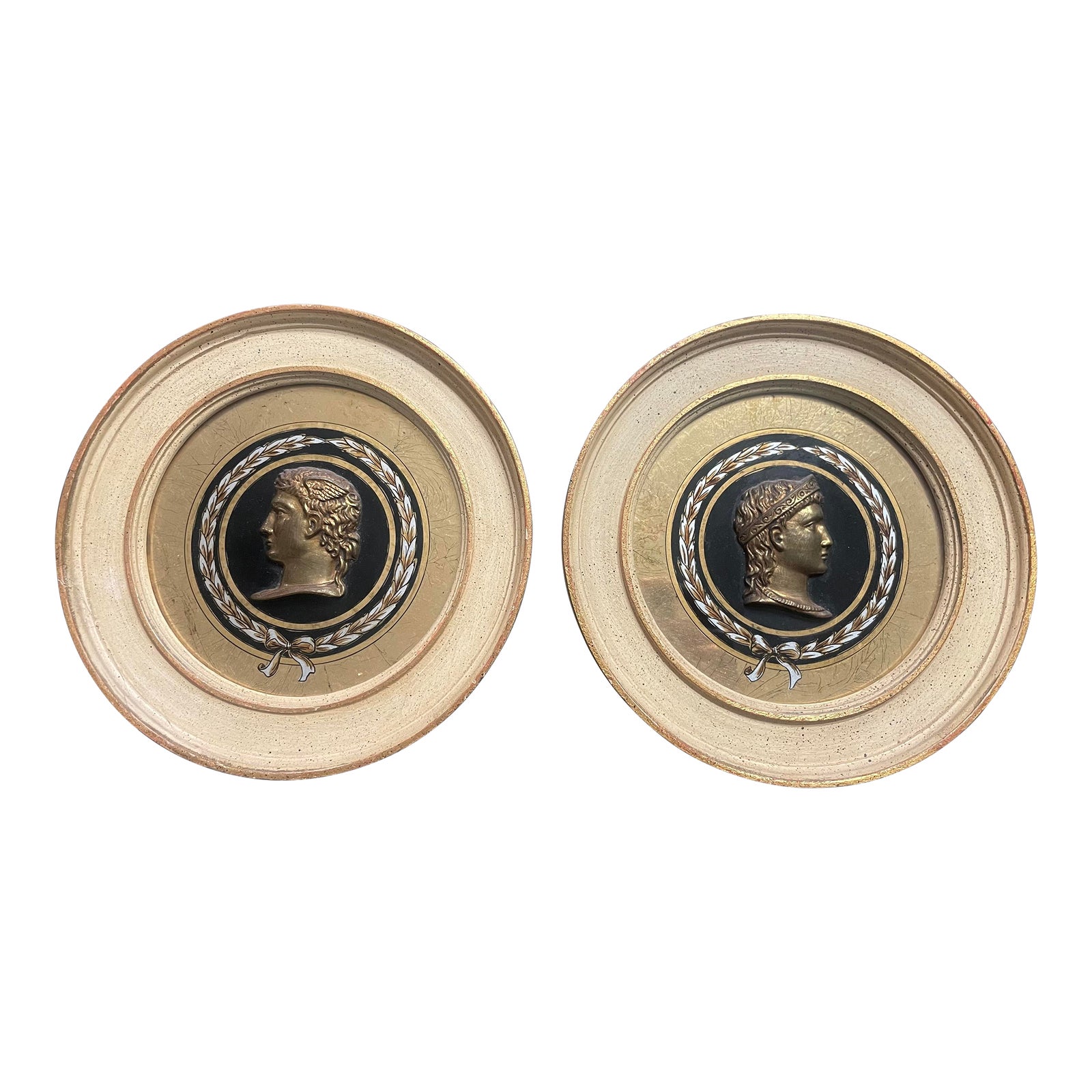 Early 20th Century Set of 2 Neoclassical Cameo Profiles | Chairish