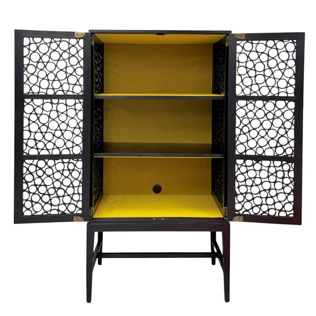 Mid-Century Modern Circle Design Ebonized Wood Bar Storage Cabinet ...