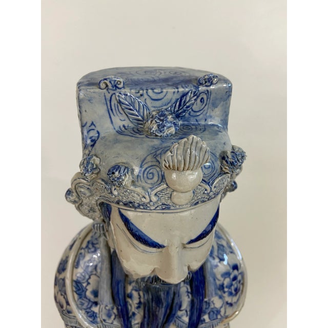 Large Blue and White Immortal Statue | Chairish