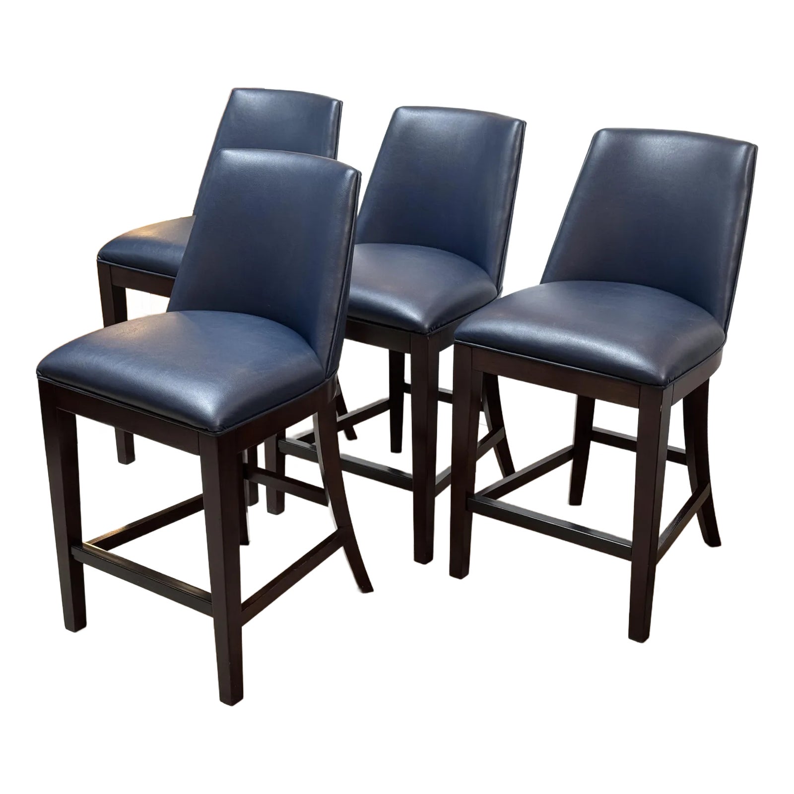 Bernhardt Furniture Bailey Blue Leather Counter Stools, Set of 4 | Chairish