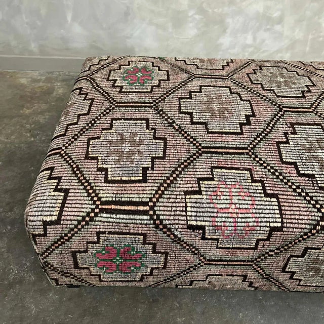 Contemporary Cocktail Ottoman Upholstered in Vintage Turkish Geometric ...
