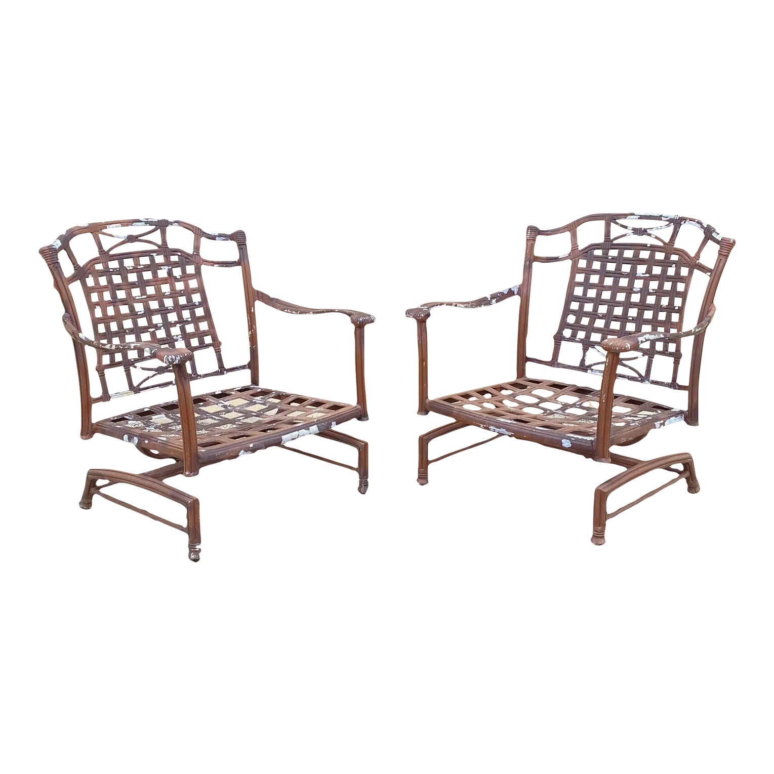 Late 20th Century Cast Aluminum Basket Weave Lattice Patio Outdoor ...