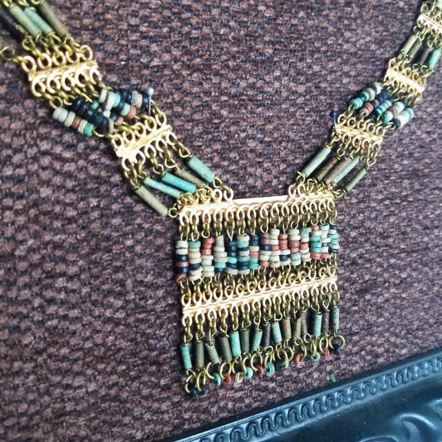 19th Century Egyptian Beaded Necklace With Mummy Beads Framed on Pin Up Board Chairish