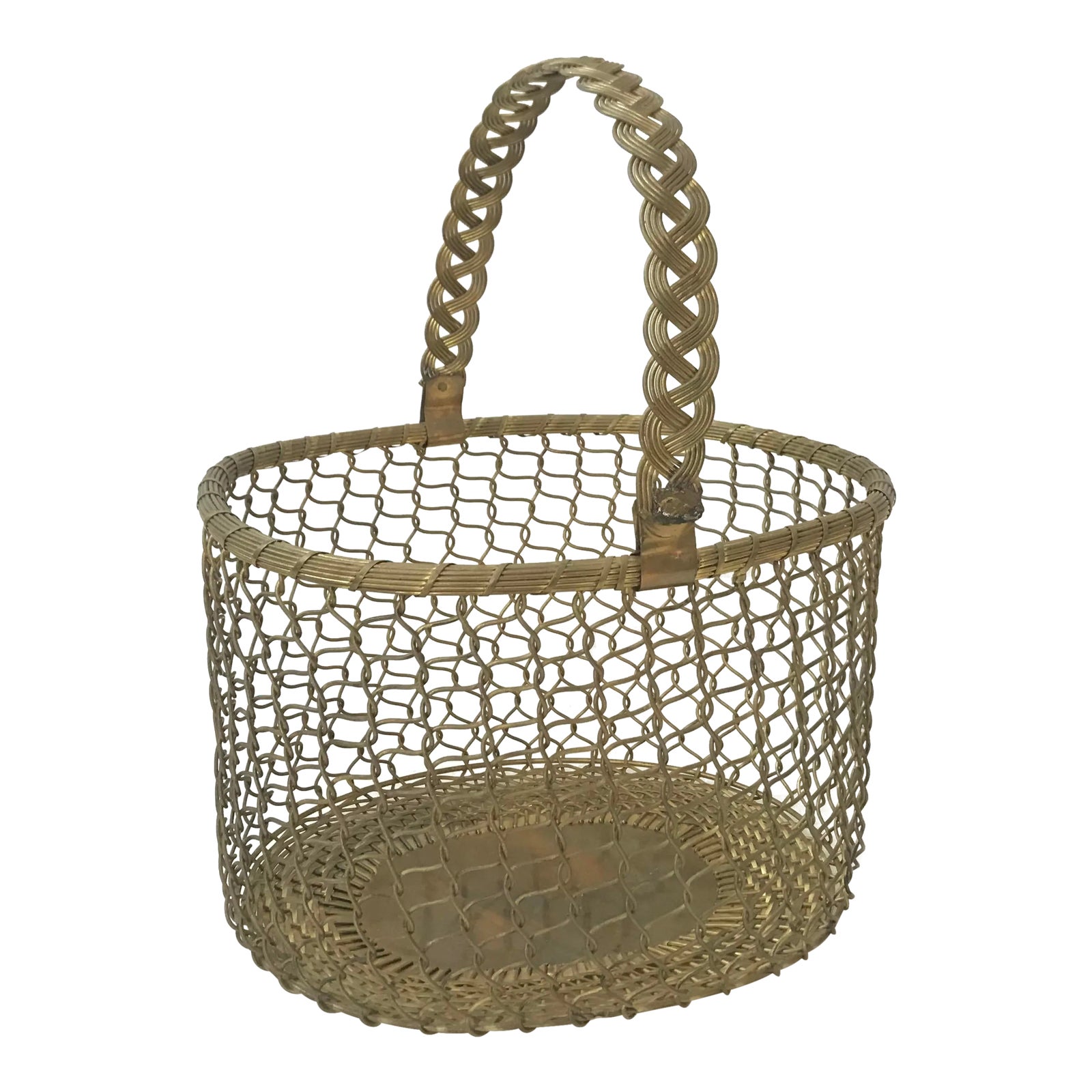 Vintage Hand Crafted Brass Chainlink Basket | Chairish