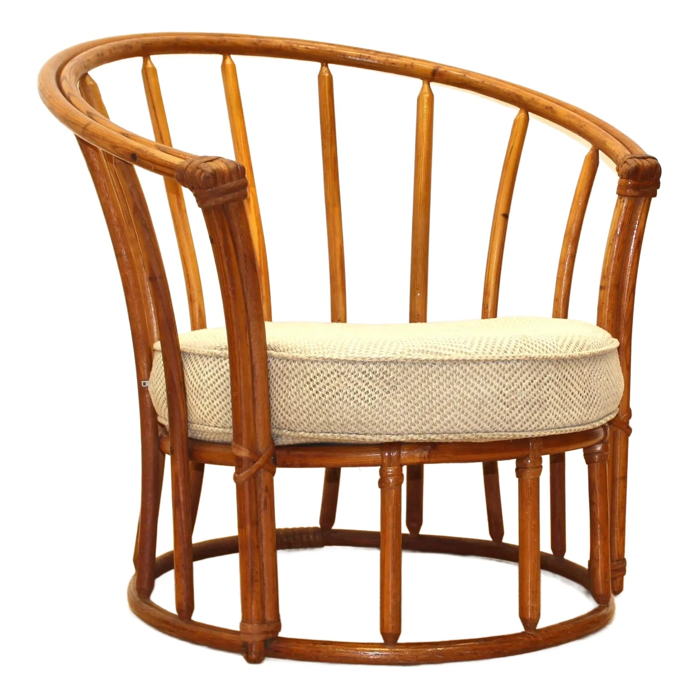 1970s Round Back Rattan Armchair | Chairish