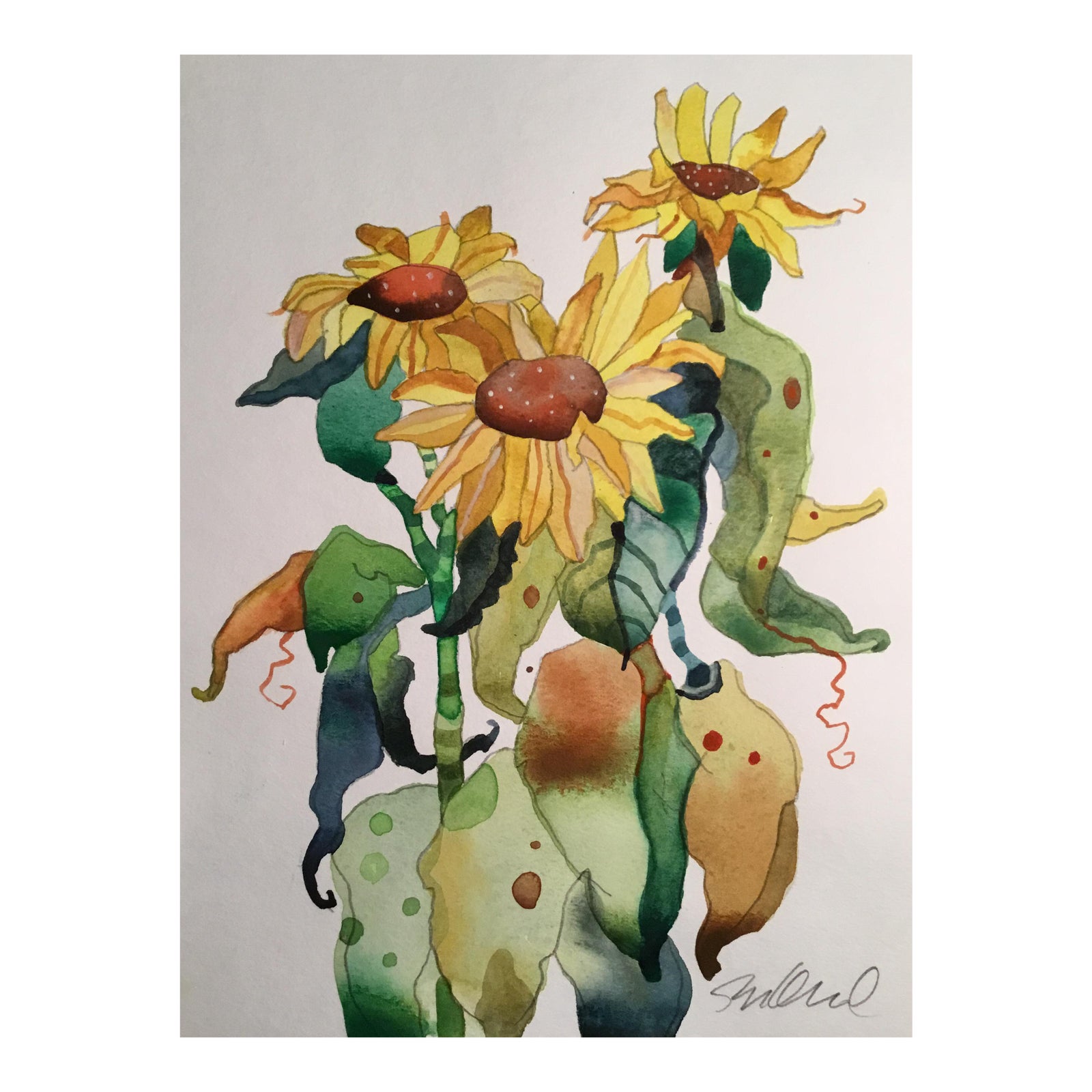 Fall Sunflowers Botanical Painting | Chairish
