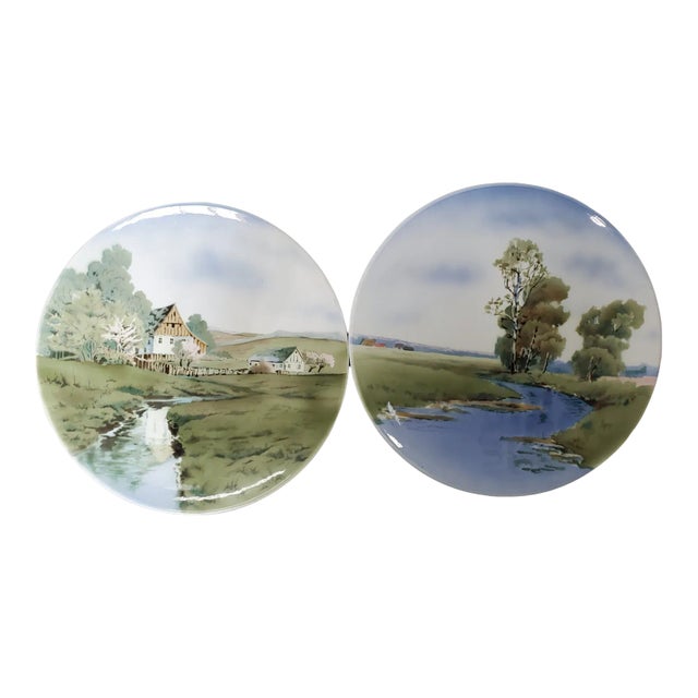 Pair of 1920s German Landscape Plates | Chairish
