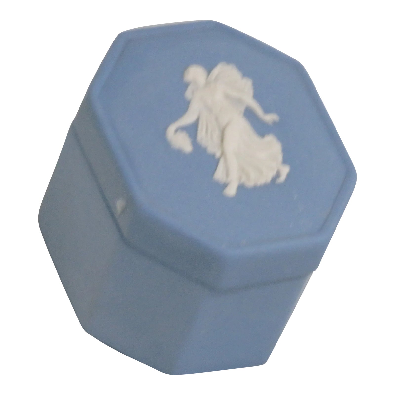 Wedgwood Jasperware Blue Octagon Cameo Ring Dish Jewelry Pill Box With ...