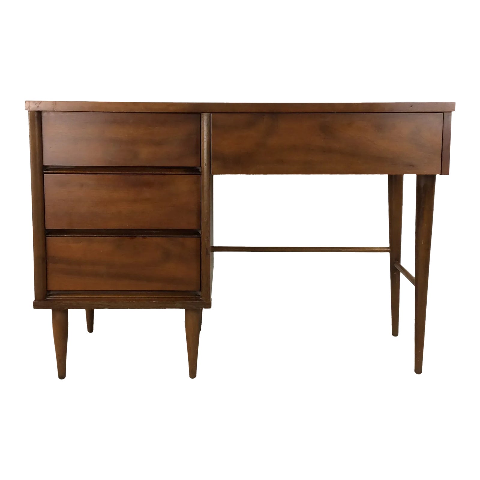 Mid Century Modern 4 Drawer Writing Desk With Tapered Legs | Chairish