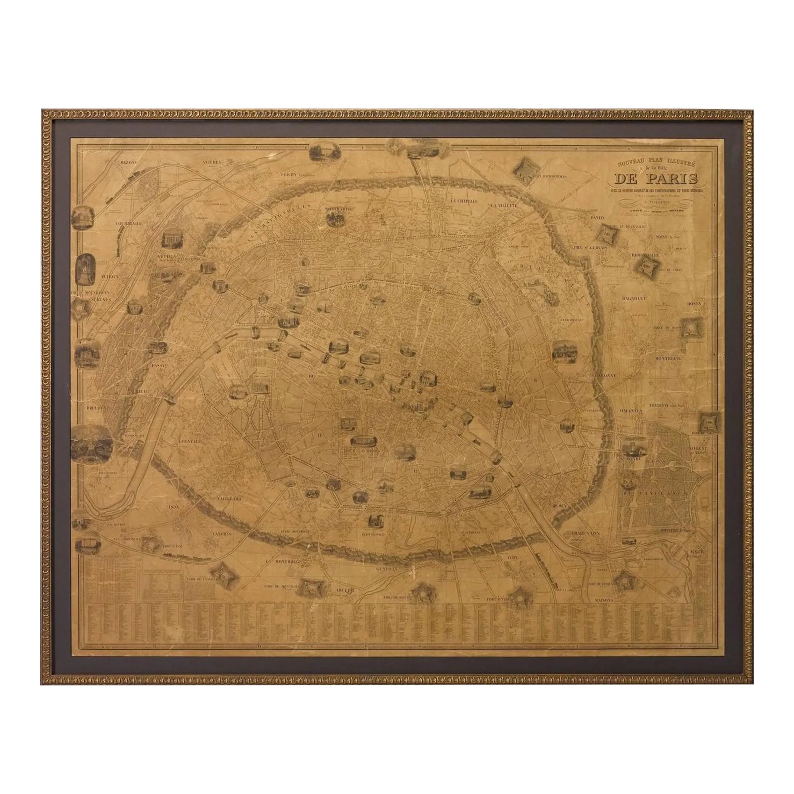 1845 Nouveau Plan Illustre De La Ville De Paris by A. Vuillemin | Chairish