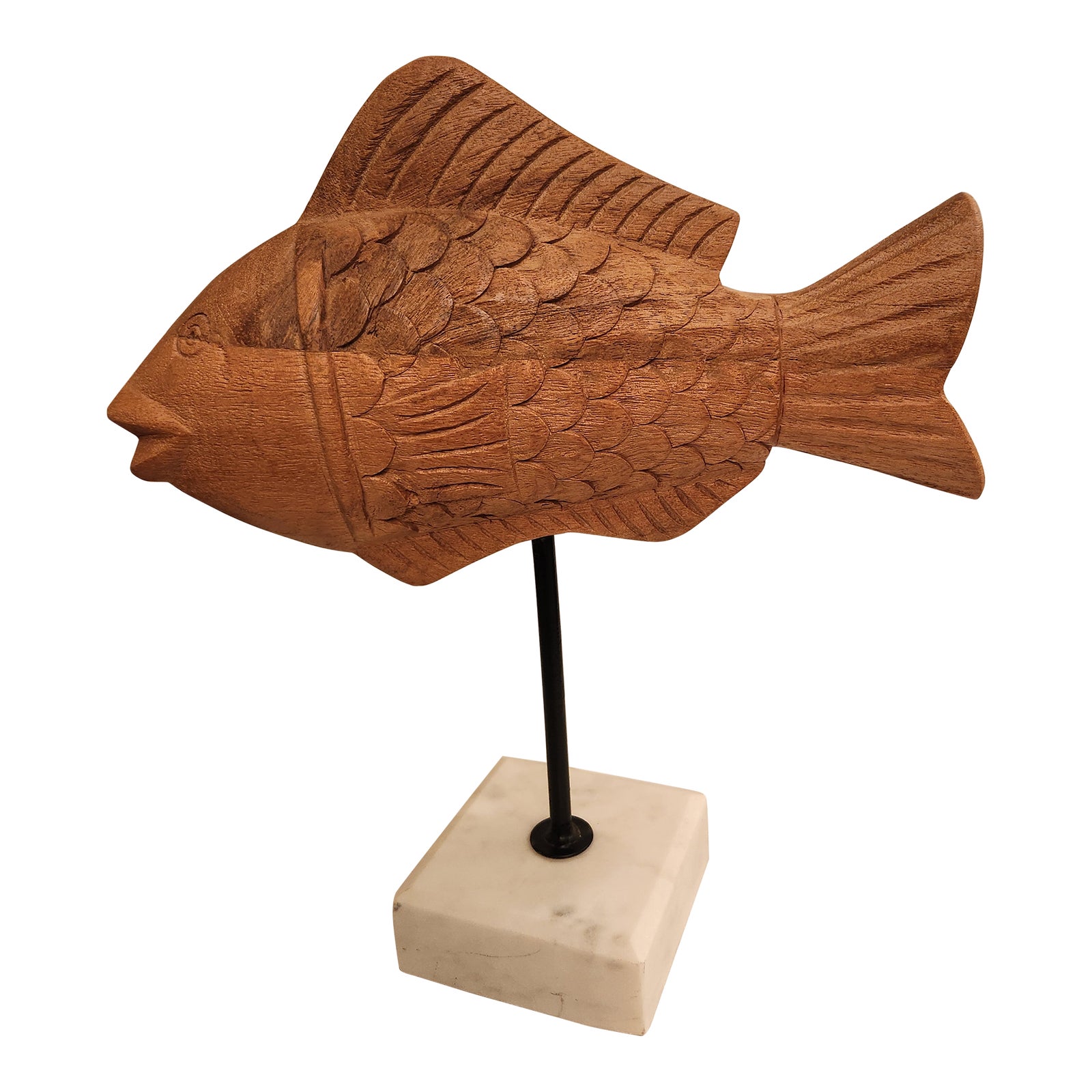 Contemporary Elegant Carved Wooden Fish Float-Mounted on a Marble Stand ...