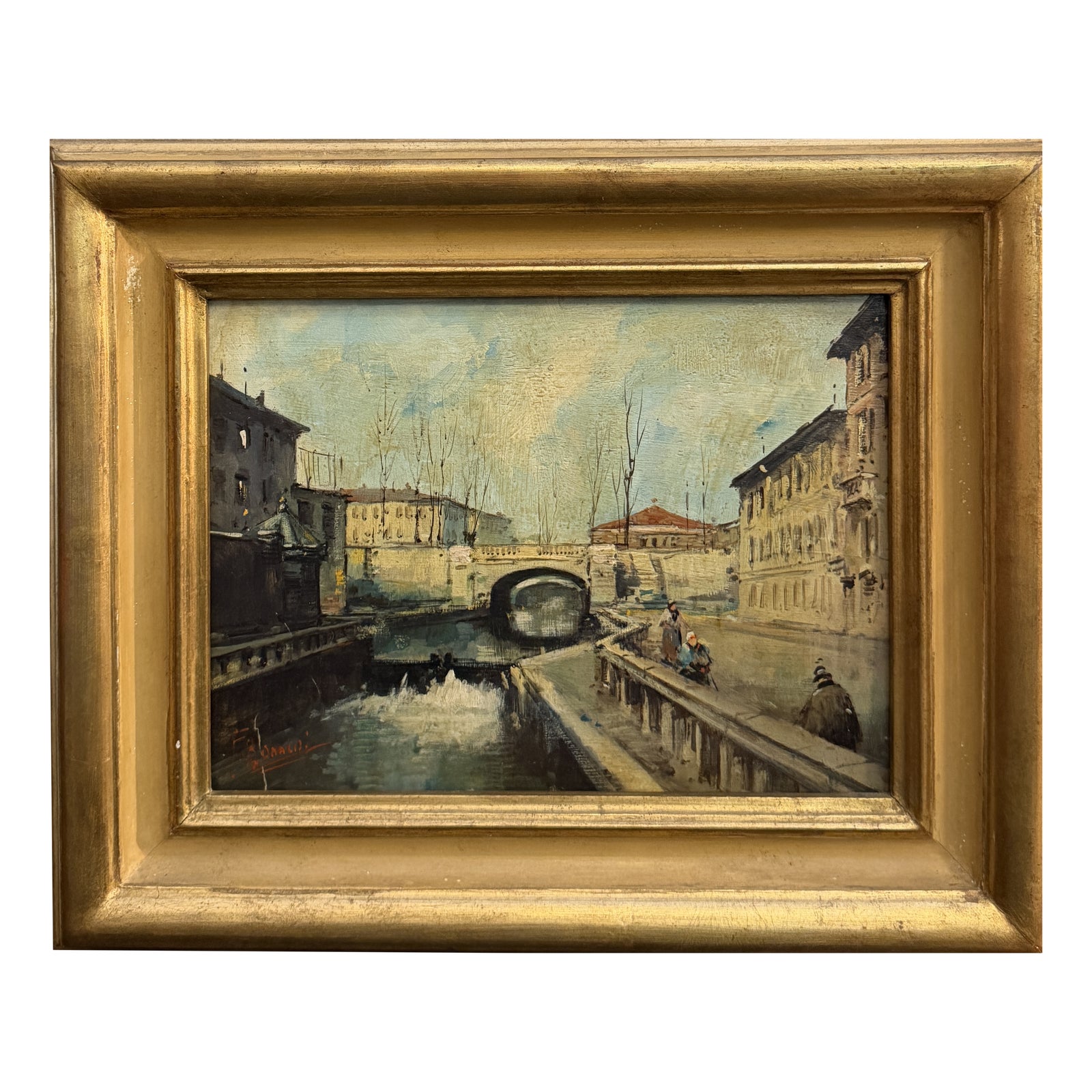 Bonaldi, Milanese Canal, The Walk Along the Naviglio, 20th Century, Oil ...