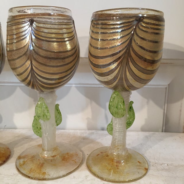 Vintage Jan Zeman Bohemian Studio Art Glass Wine Goblets- Set of 4 ...