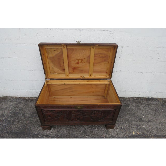 Early 1900s Heavy Hand Carved Asian Chest Blanket Trunk Bench Coffee ...
