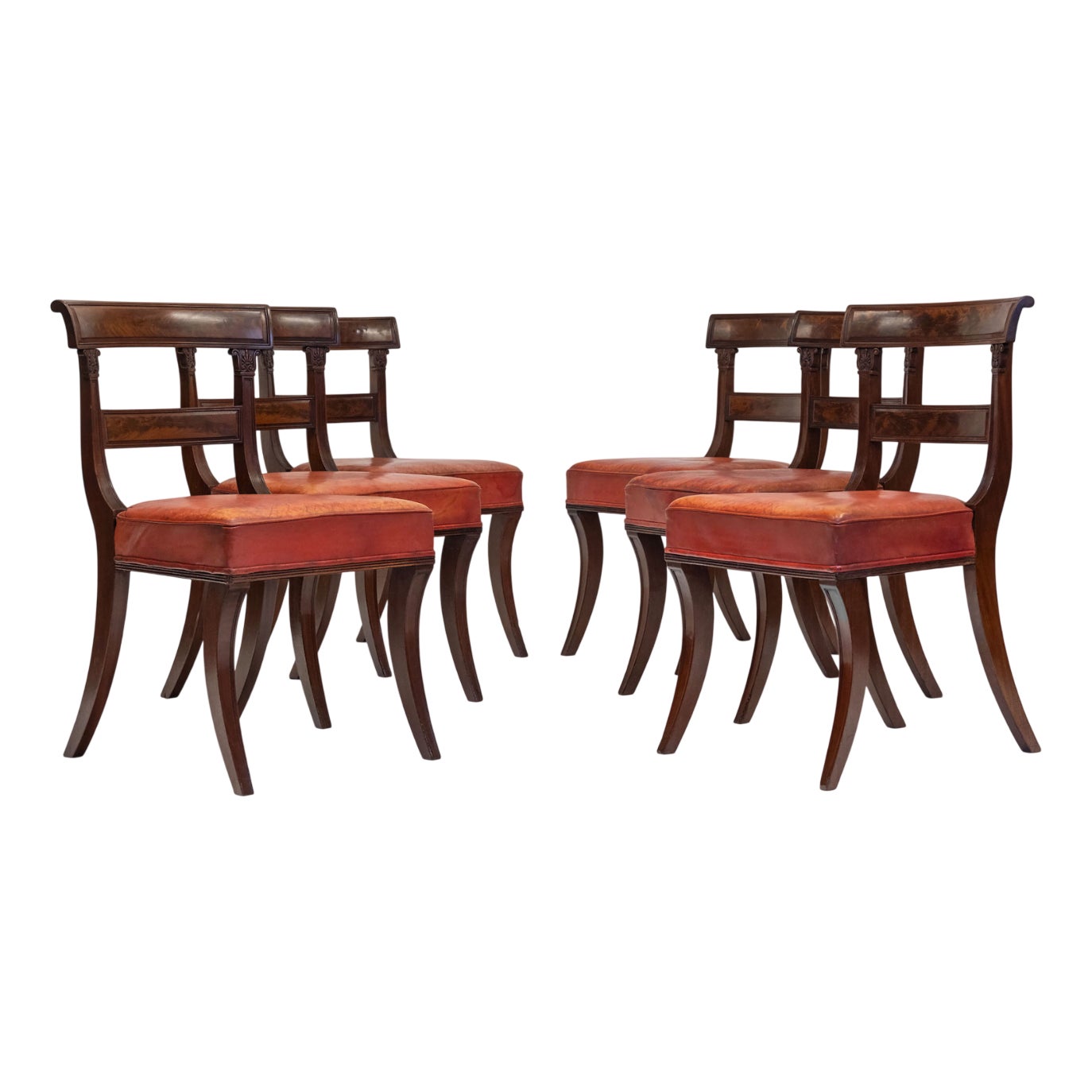 Regency Mahogany Sabre Leg Dining Chairs with Leather Seats, 1825, Set ...
