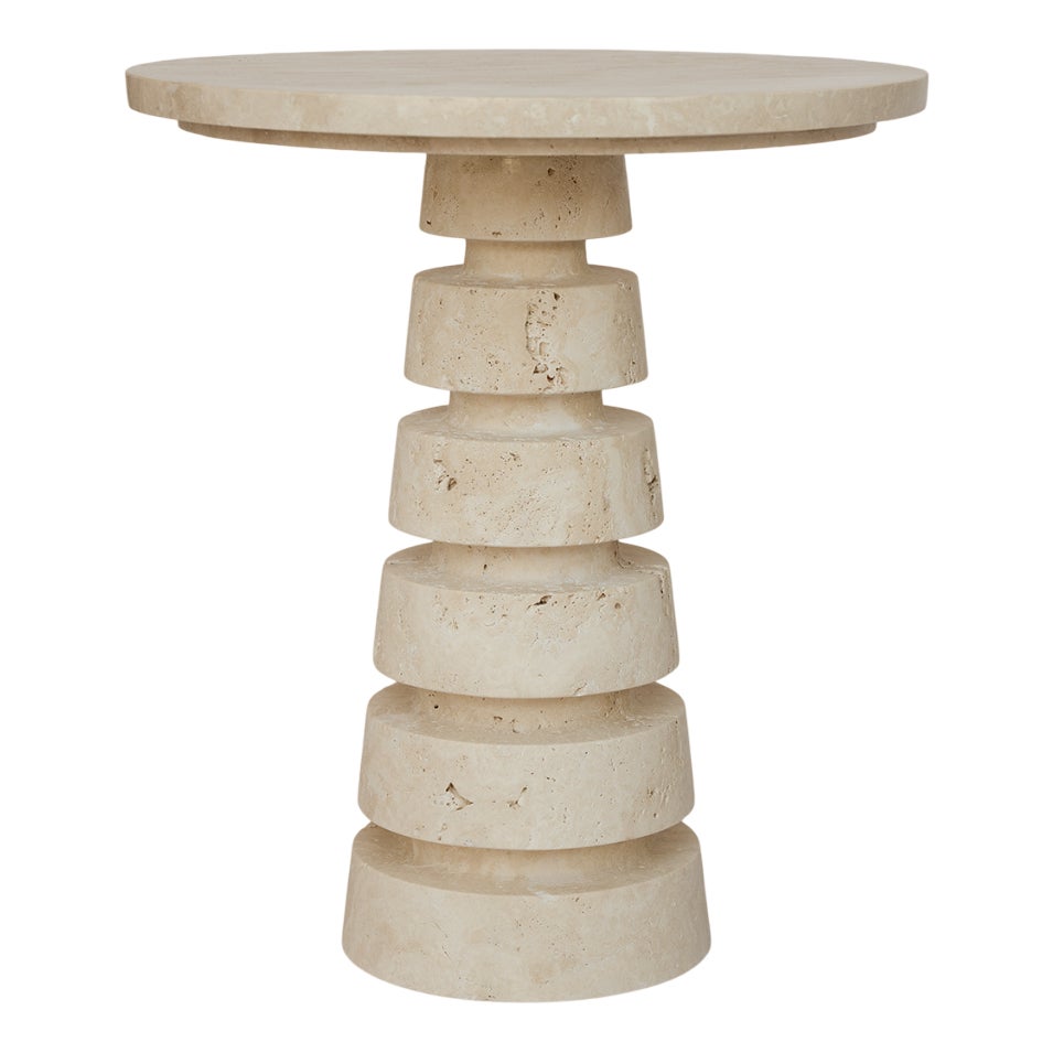 Travertine Layered Cone Side Table by Kiwano Concept | Chairish