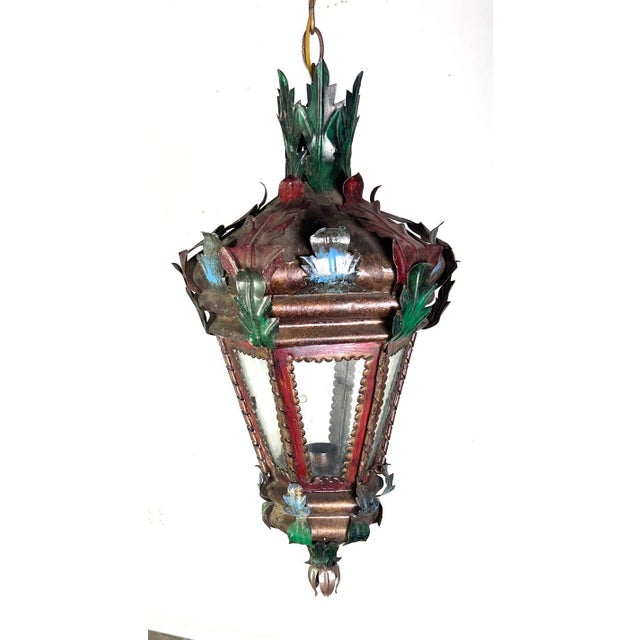 Pair of Spanish Revival Painted Lanterns C. 1940's | Chairish