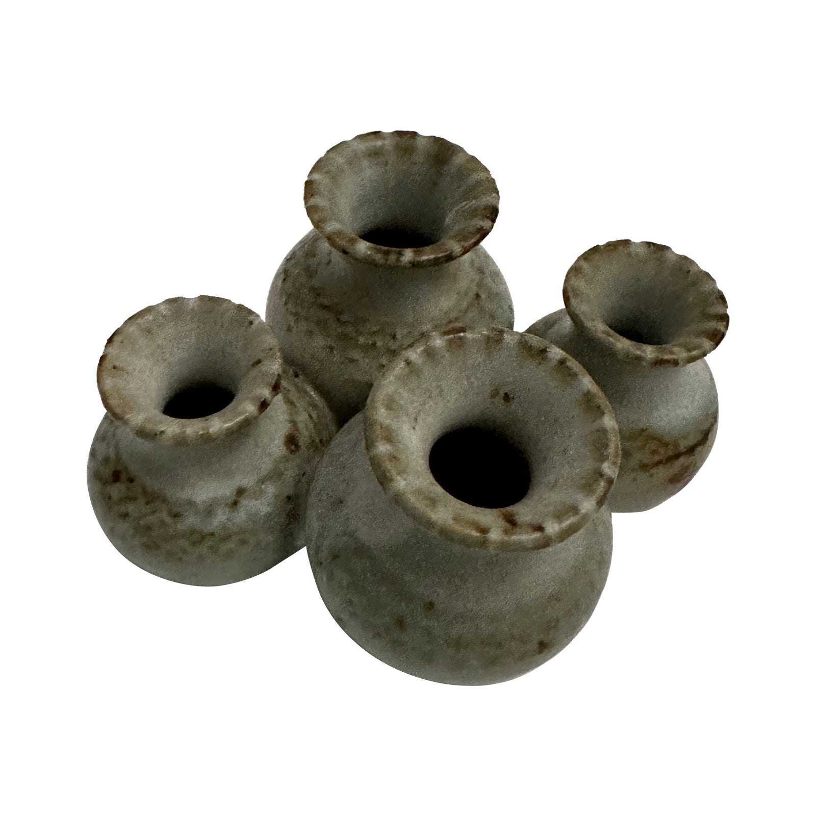 Mid 20th Century Minimal Connected Bud Multi-Vase; Mini Stoneware, Gray ...