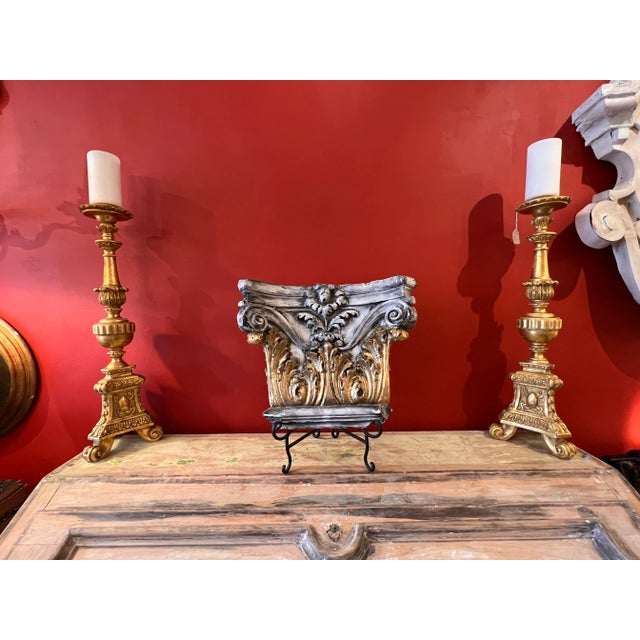 Neoclassical Plaster Corinthian Capital Wall Relief on the Metal Base ...