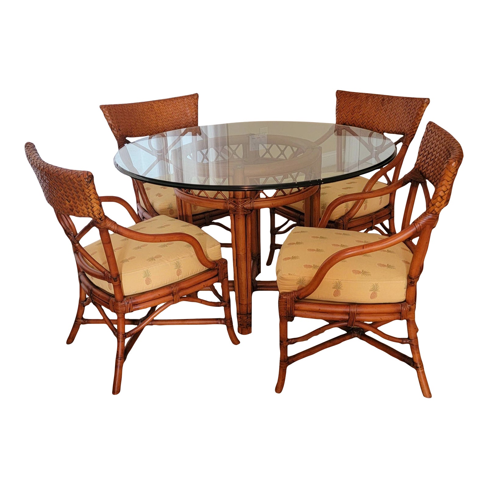 Ficks Reed Bamboo Rattan Five Piece Dining Set of 5 | Chairish