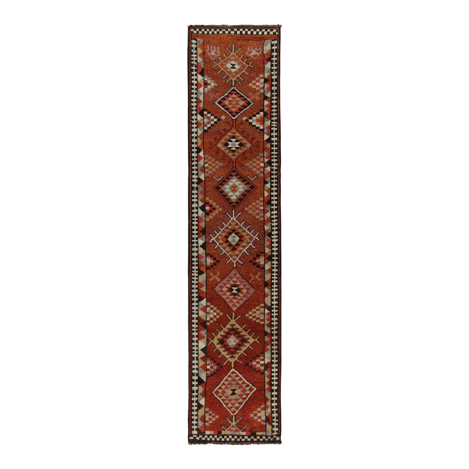 Vintage Turkish Runner in Rust Red and Brown With Colorful Geometric ...